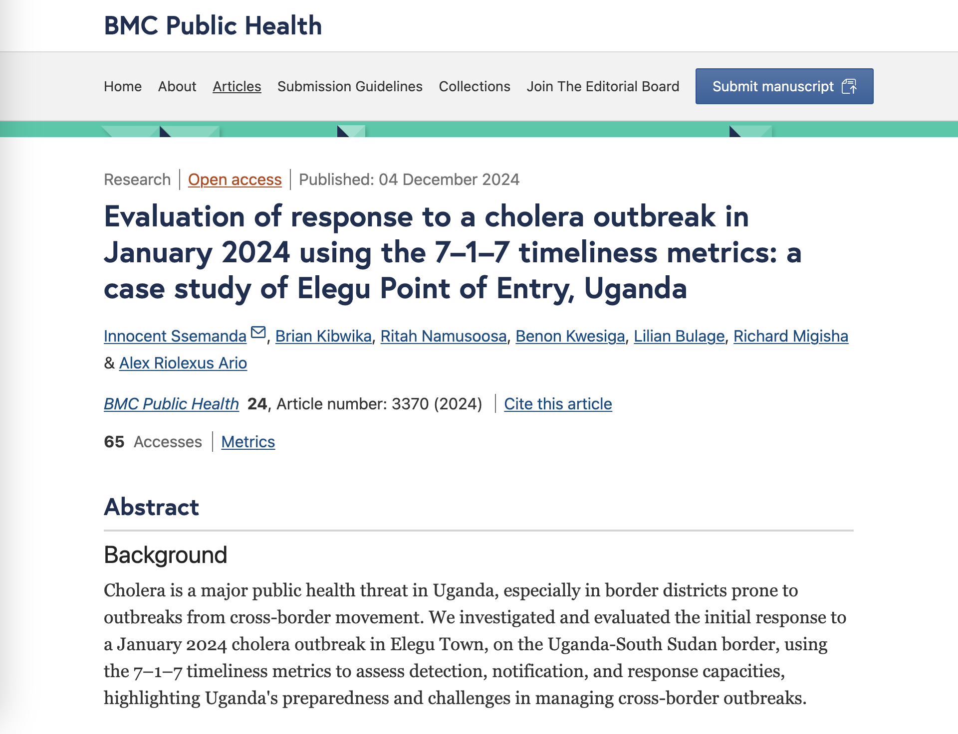 Evaluation of response to a cholera outbreak in January 2024 using 7-1 ...